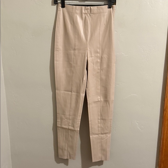 Zara | Pants & Jumpsuits | Zara Beige Pleather Legging Pants Small ...